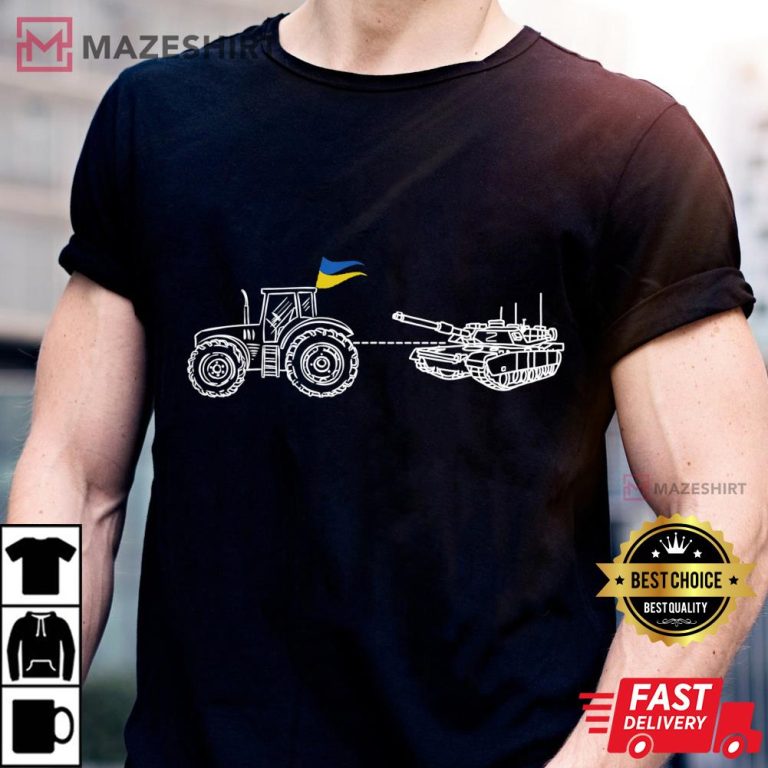 Ukrainian Tractor Pulling Tank Stand With Ukraine T-Shirt - Mazeshirt