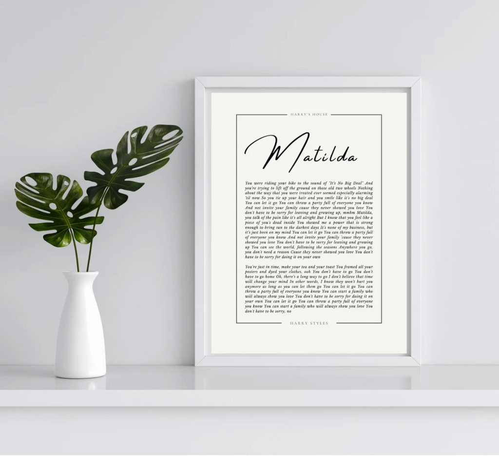 Matilda By Harry Styles, Harry's House Digital Download Lyrics Poster