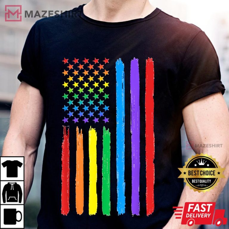 LGBTQ American Flag Pride Rainbow Happy Pride Month T-Shirt