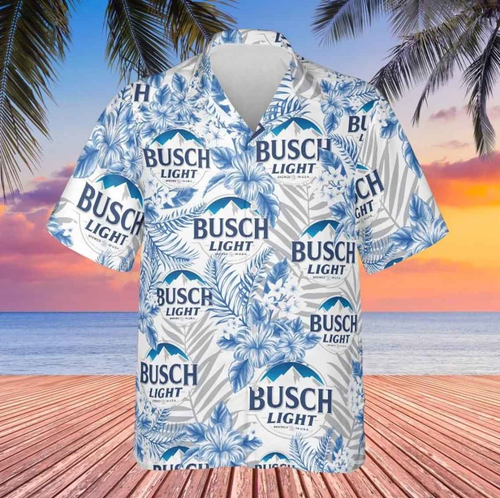 Busch Light Tropical Leaf Red Hawaiian Beach Shorts