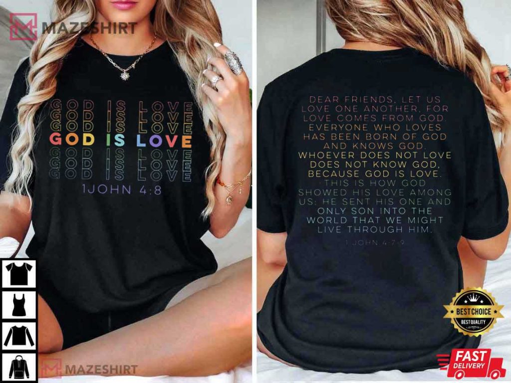 God Is Love 1 John 48 Christian Rainbow Bible Verse T-Shirts - Mazeshirt